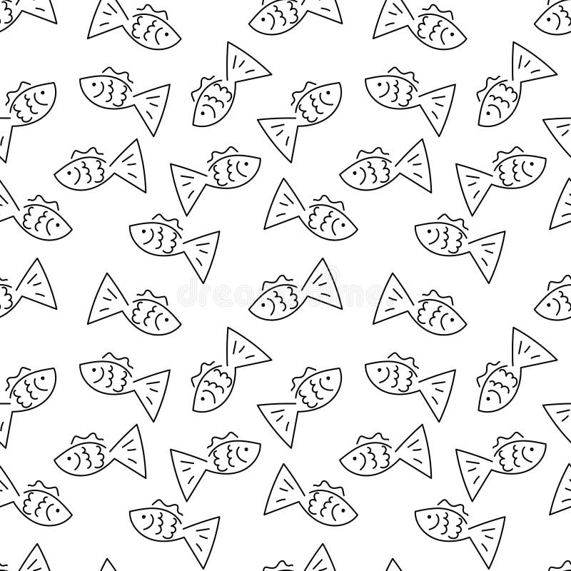 Fish Graphics Doodle, Hand Draw Sketch, Black and White Illustration ...