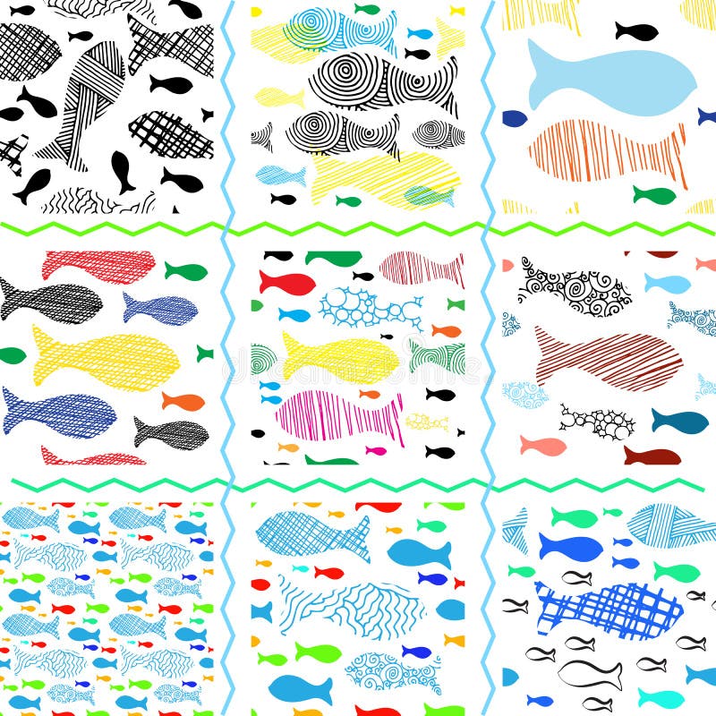 Hand Drawn Doodle Fishes Vector Seamless Pattern Isolated Stock Vector ...