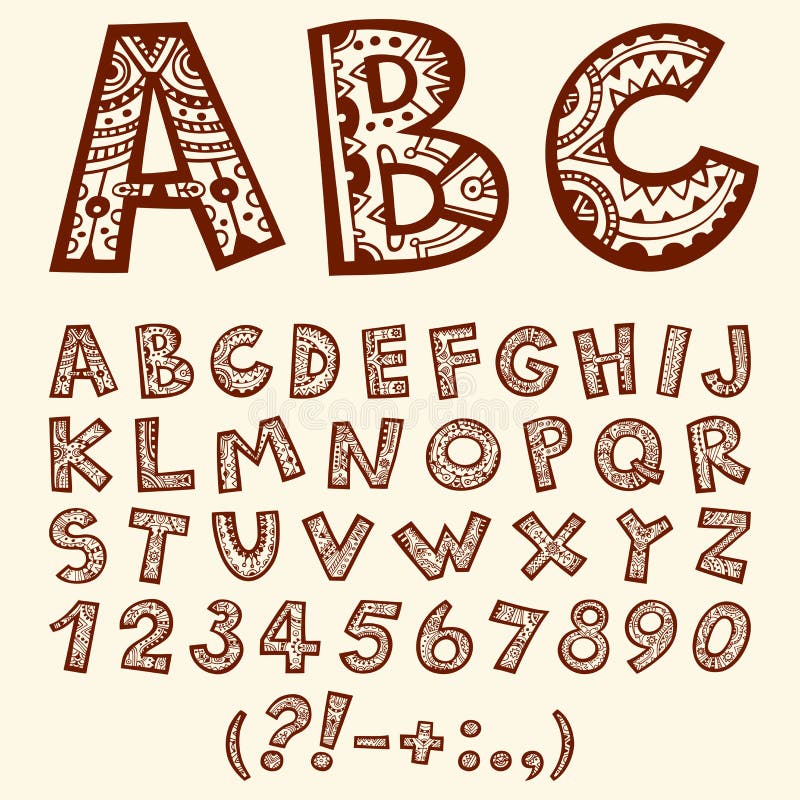 Native American Indian Font Or Mexican Alphabet With Numbers Stock Vector Illustration Of
