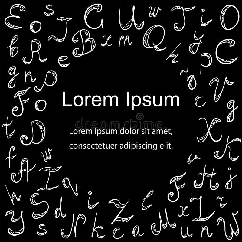 Hand Drawn Doodle Font on Black. Children Drawings of Scribble Alphabet ...