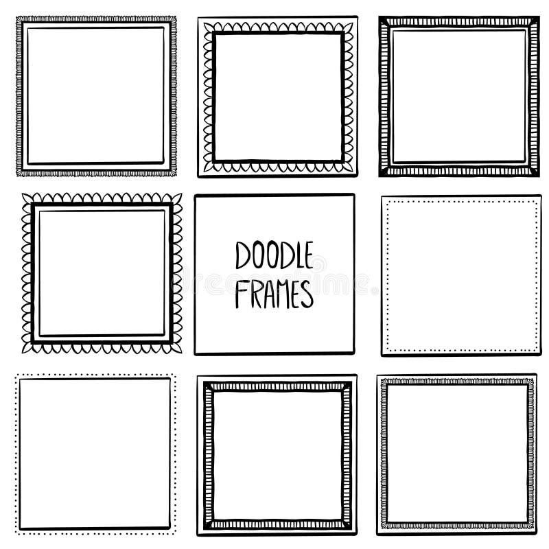 9 Hand Drawn Doodle Frame , Frames Set , Vector Illustration Isolated ...