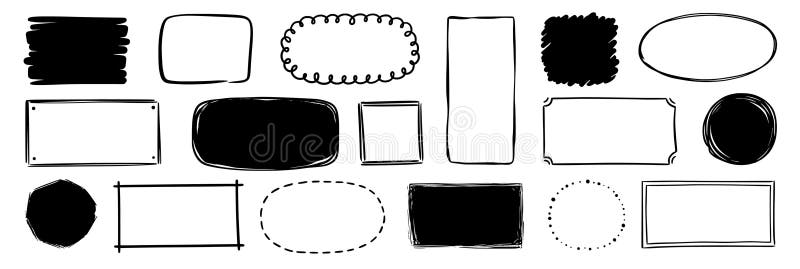 Hand Drawn Doodle Frame Set. Box, Square, Rectangle, Circle Shape Brush ...