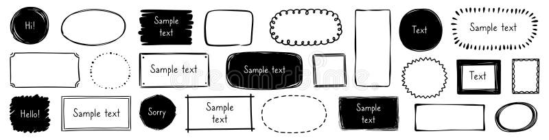 Hand Drawn Doodle Frame Set. Box, Square, Rectangle, Circle Shape Brush ...