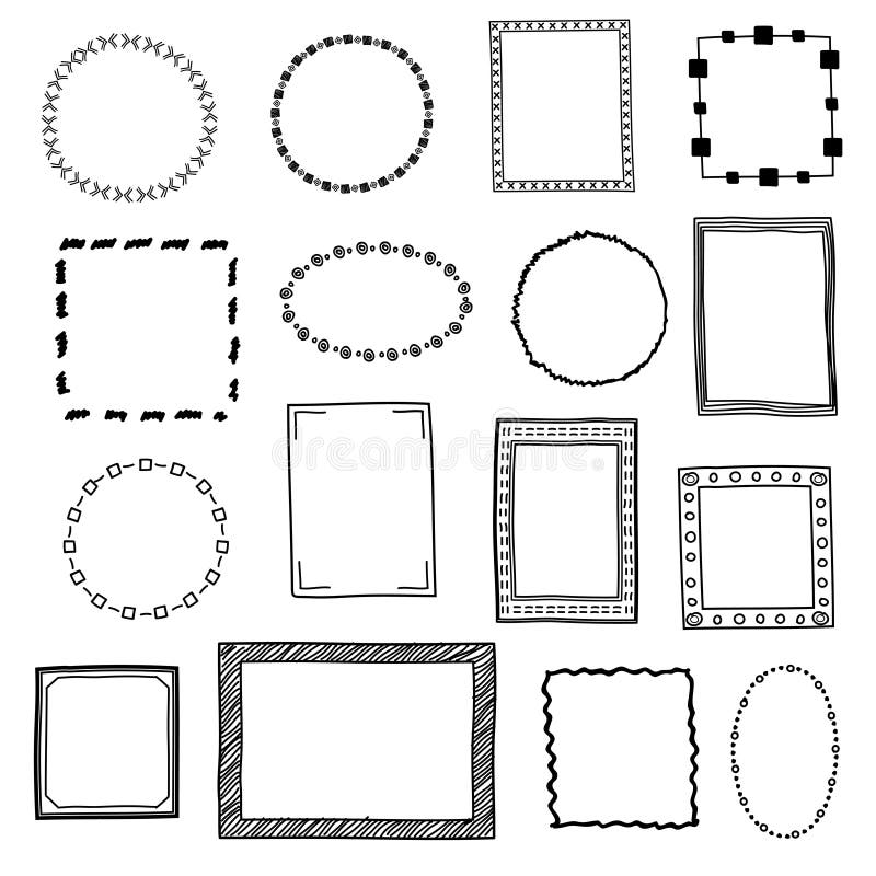 Hand Drawn Frames Set. Cartoon Vector Square and Round Borders Stock ...