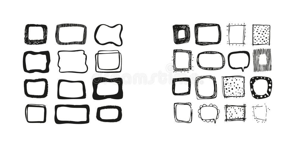 Hand-Drawn Doodle Frames Set. Creative Borders and Shapes Collection ...