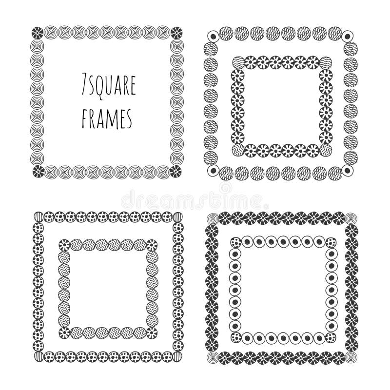 Hand Drawn Doodle Frames. Vector Decorative Elements. Square Ethnic Decoration. Stock Vector ...