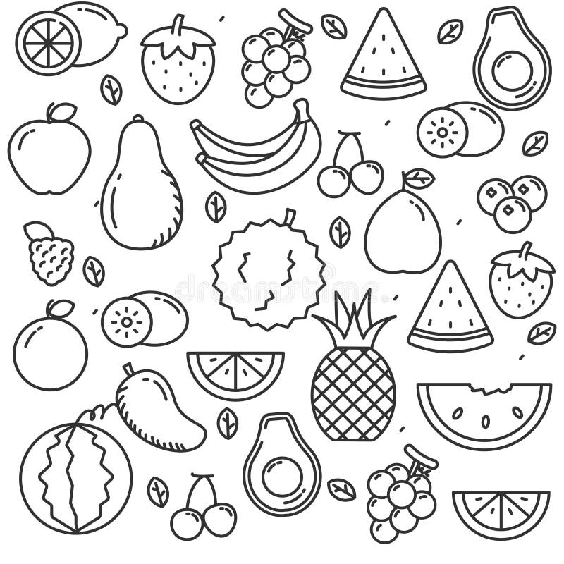 Set of Fruit Vector Illustration with Cute Line Design. Fruit Icons ...