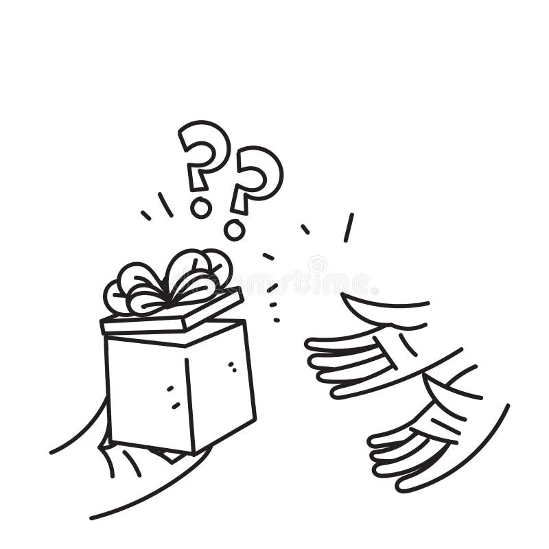 Hand Drawn Doodle Gift Box with Question Mark Illustration Icon Stock ...