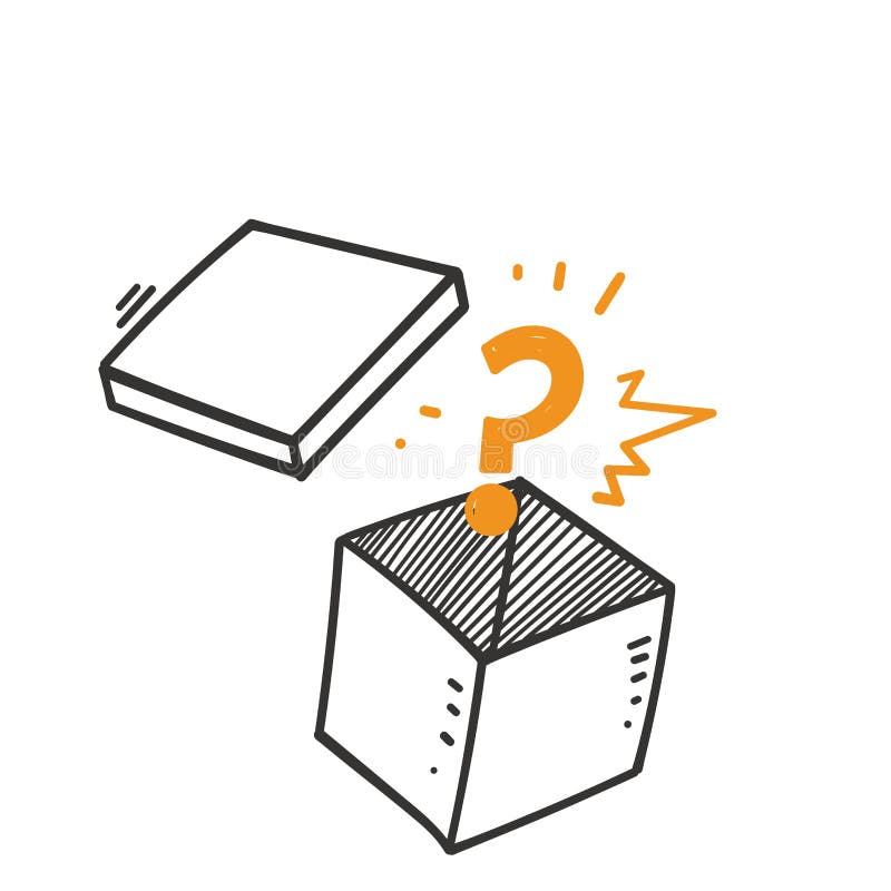 Hand Drawn Doodle Gift Box and Question Mark Symbol for Mystery Box ...