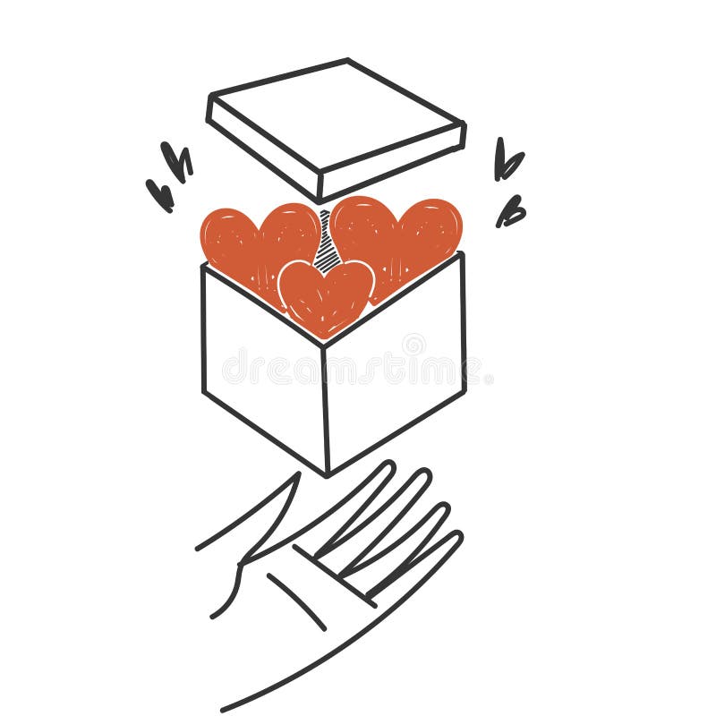 Hand Drawn Doodle Gift Boxes with Love Heart Inside Illustration Stock ...