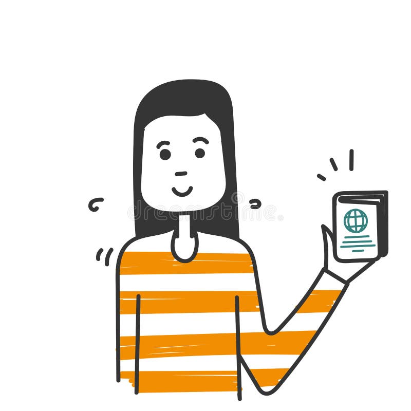 Hand Drawn Doodle Girl Holding Identification Document Passport ...