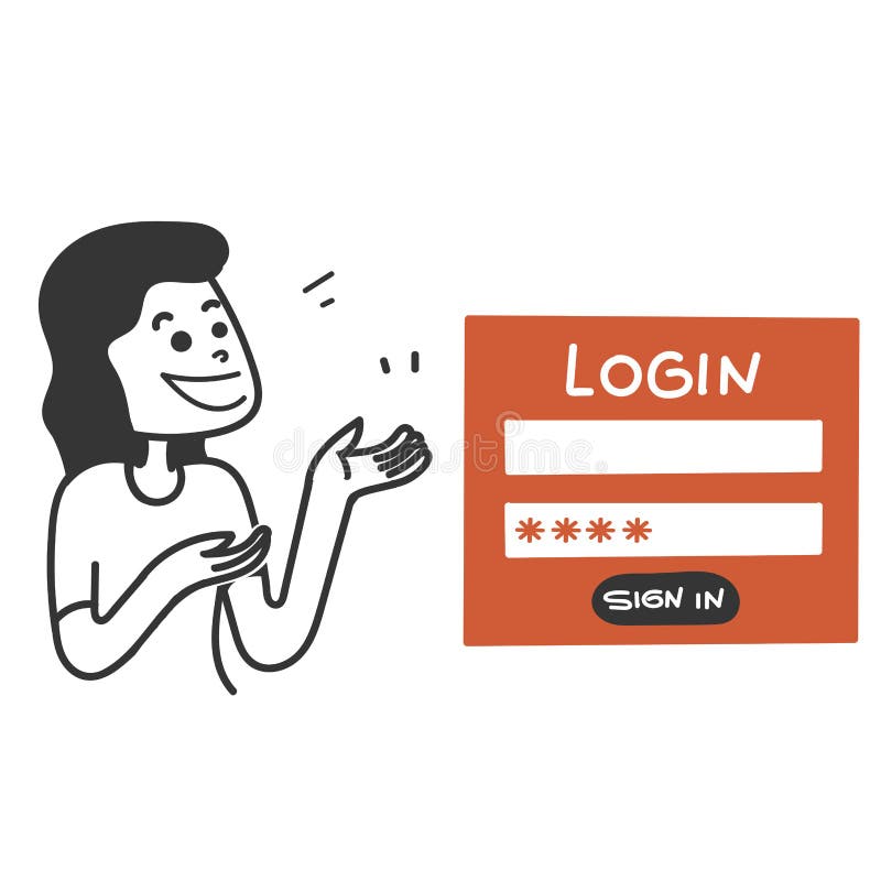 Hand Drawn Doodle Girl with Login Form Web Page Illustration Vector ...