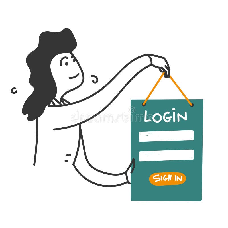 Hand Drawn Doodle Girl with Login Form Web Page Illustration Vector ...