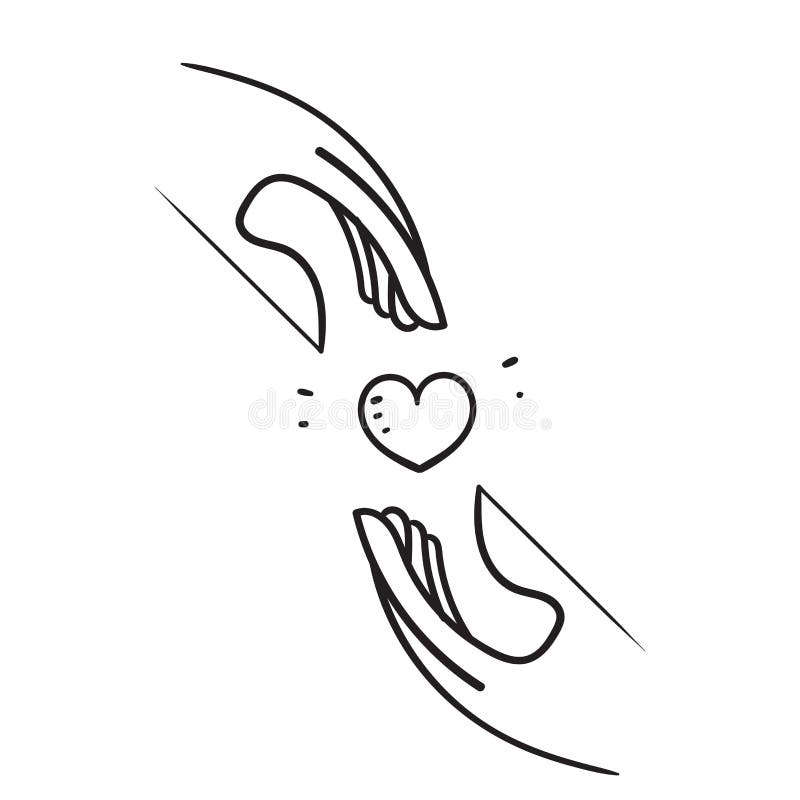 Hand Drawn Doodle Hand Giving and Receiving Love Illustration Vector ...