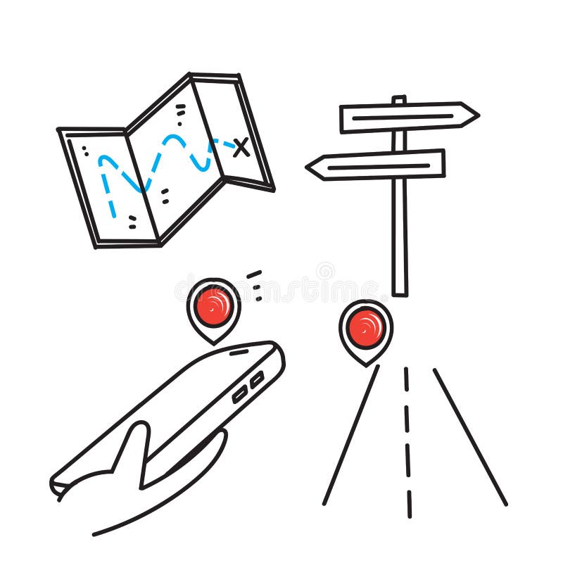 Hand Drawn Doodle GPS Location Map Illustration Vector Stock Vector ...