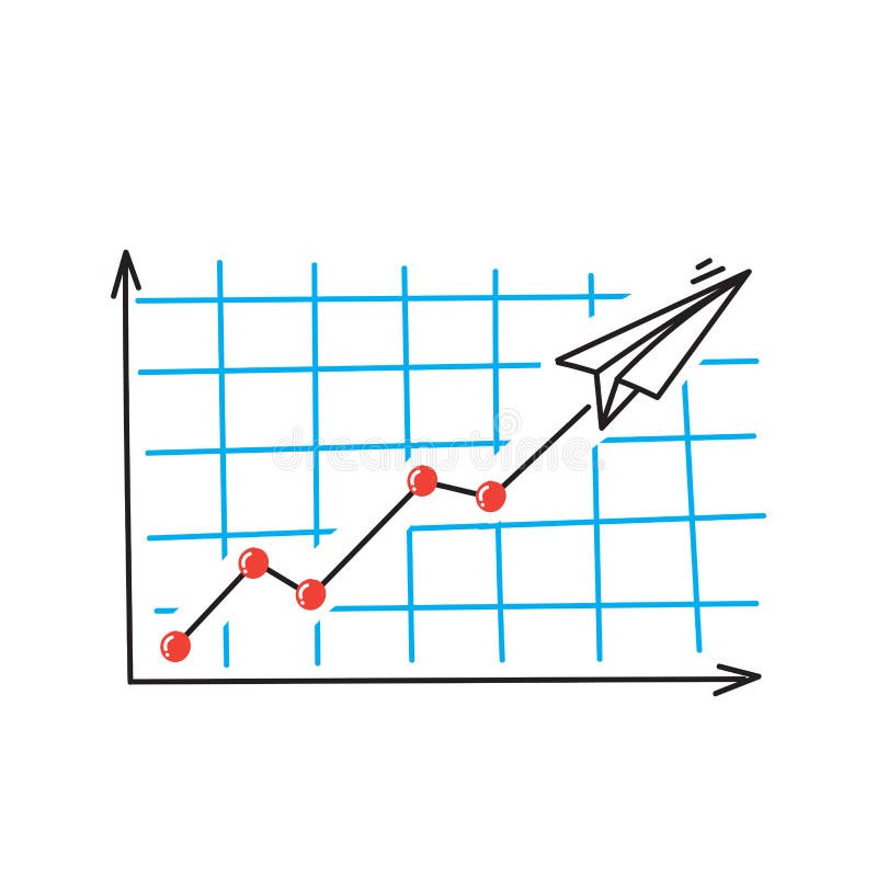Hand Drawn Doodle Growth and Drop Graph Like Paper Plane Illustration ...