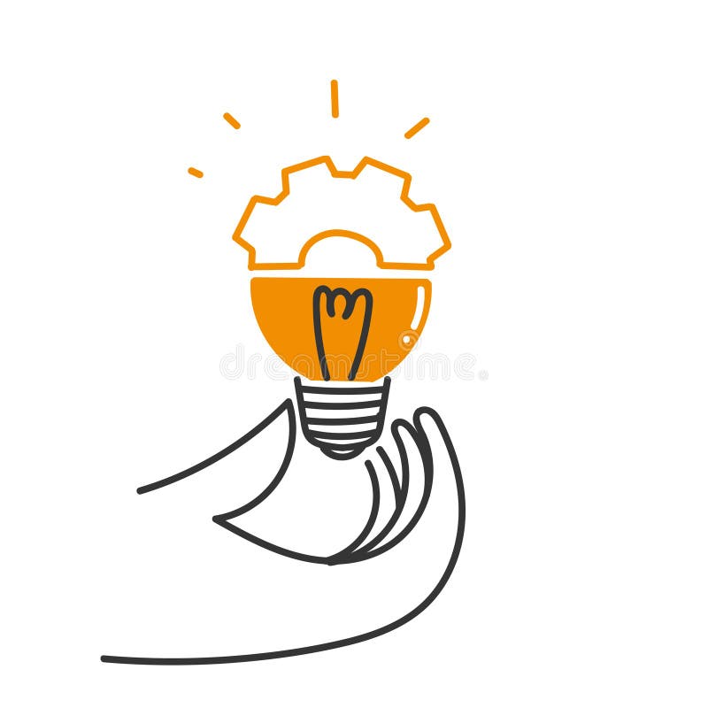 Hand Drawn Doodle Half Light Bulb and Gear Mechanism Illustration ...