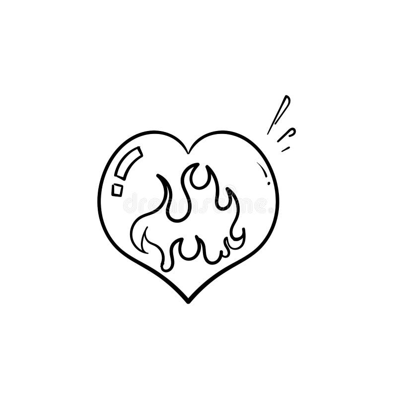 Hand Drawn Doodle Heart with Fire Illustration Symbol Isolated Stock ...