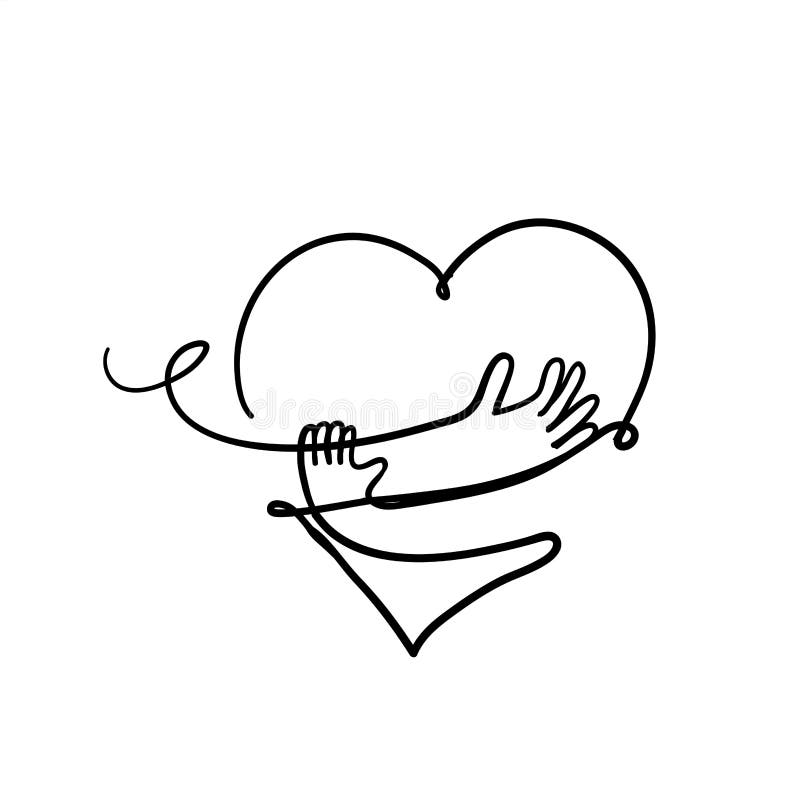 Hand Drawn Doodle Heart with Hand Hug Gesture Illustration Vector Stock ...