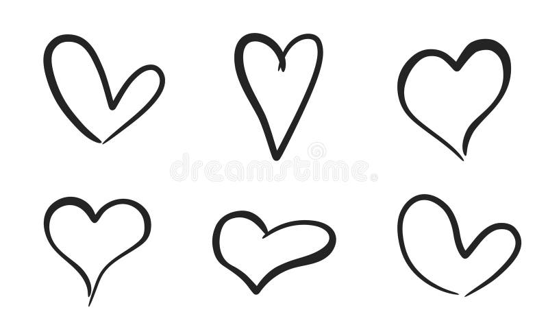 Hand Drawn Doodle Heart Set. Love, Romantic and Valentines Design ...