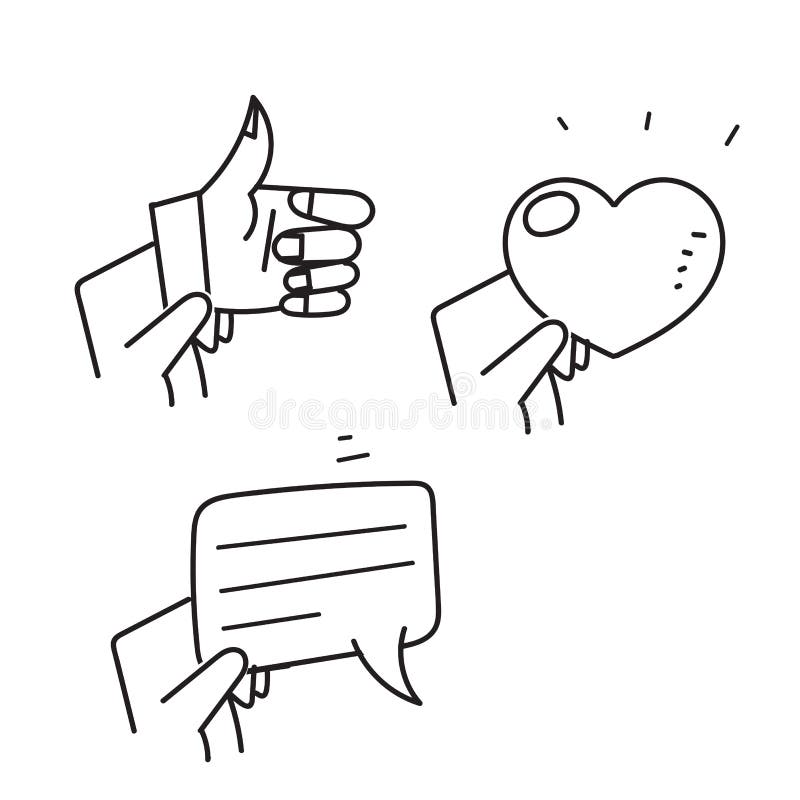 Hand Drawn Doodle Hand Hold Like Comment for Customer Feedback ...