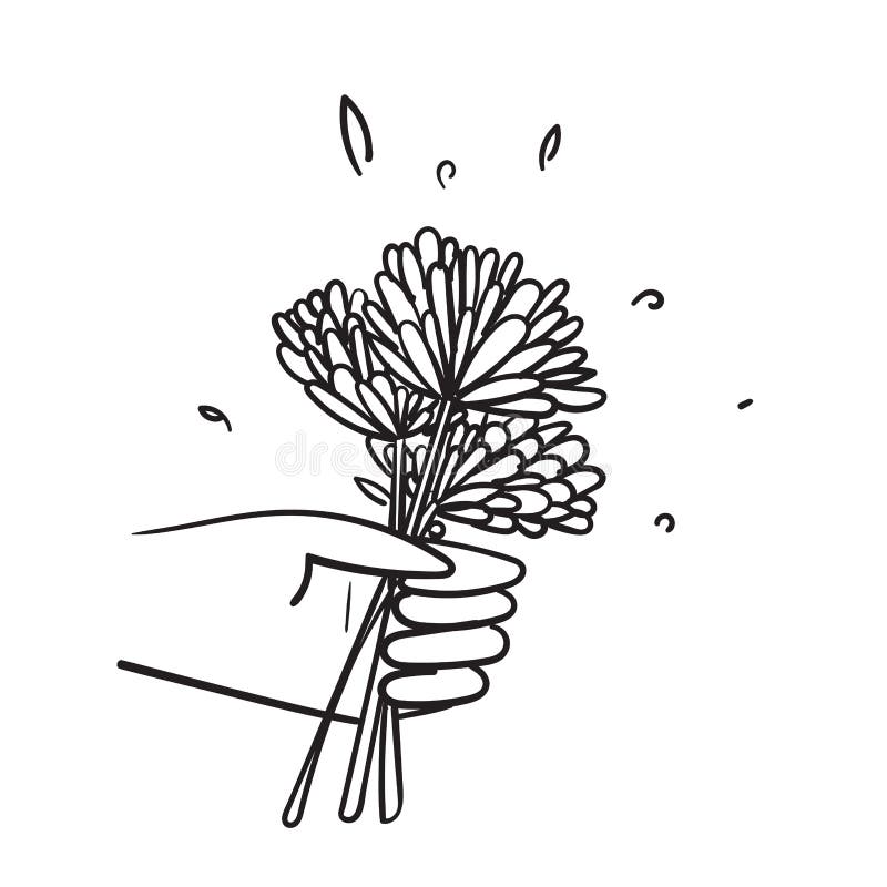 Hand Drawn Doodle Hand Holding Bouquet Illustration Vector Stock Vector Illustration Of Beauty
