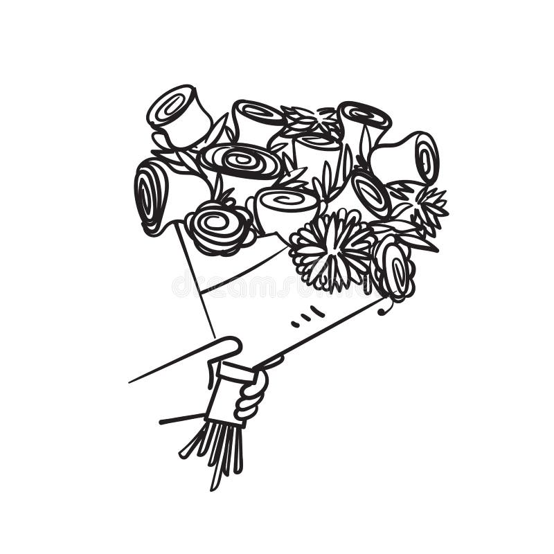 Hand Drawn Doodle Hand Holding Bouquet Illustration Vector Stock Vector ...