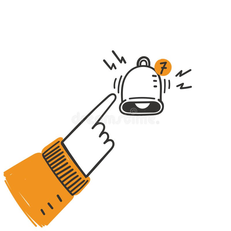 Hand Drawn Doodle Hand Holding Notification Bell Icon Illustration ...