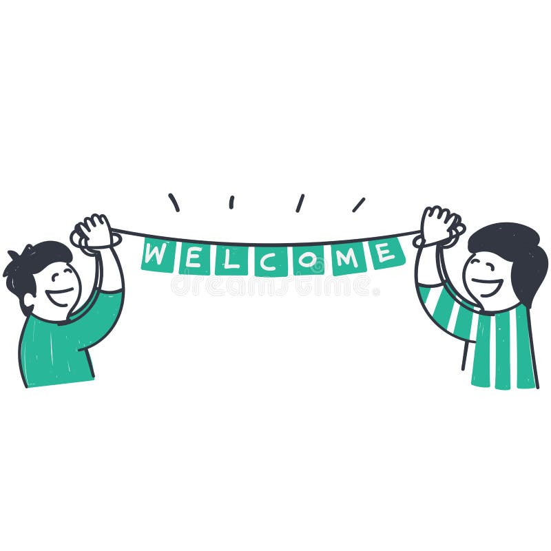 Hand Drawn Doodle Holding Welcome Garland Illustration Vector Stock ...