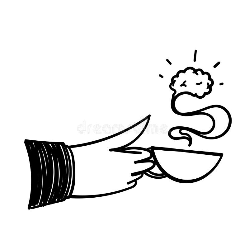 Hand Drawn Doodle Hot Coffee Cup with Brain Illustration Vector Stock ...