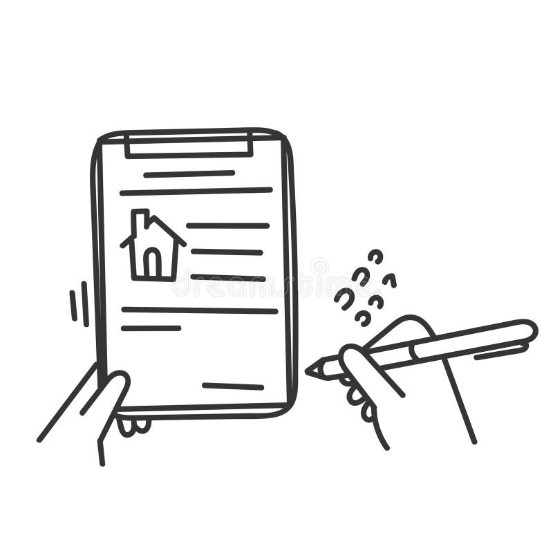Hand Drawn Doodle House Buy or Rent Agreement Document Icon Stock ...
