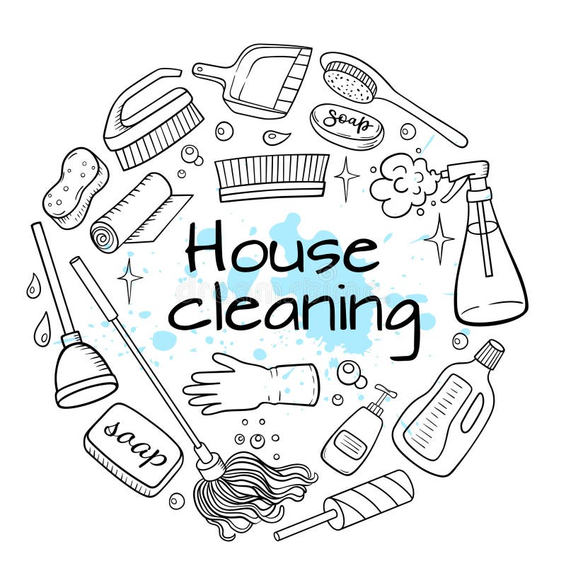Hand Drawn Doodle House Cleaning Round Banner Stock Vector ...