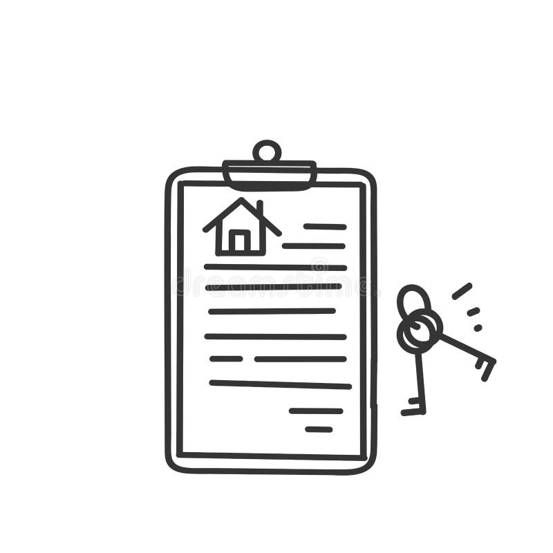 Hand Drawn Doodle House Form Contract Document Clipboard and Key ...