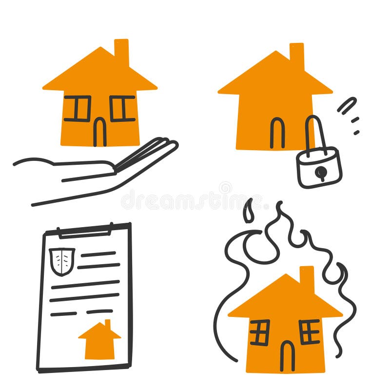 Hand Drawn Doodle House Insurance Related Illustration Vector Stock ...