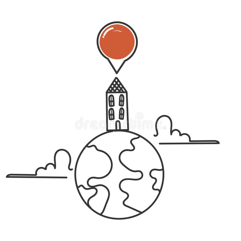 Hand Drawn Doodle House and Map Pin Location Gps Symbol for House ...