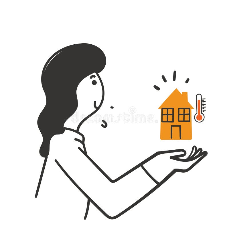 Hand Drawn Doodle House with Temperature Control Illustration Vector ...
