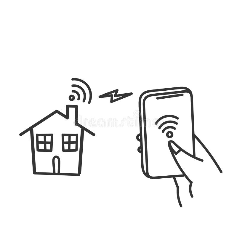 Hand Drawn Doodle House with Wifi Signal Illustration Stock Vector ...