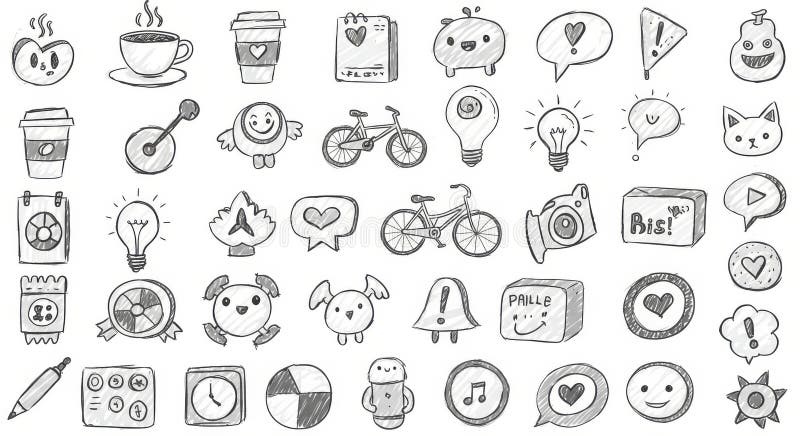 Hand-drawn Doodle Icons of Everyday Objects and Symbols Stock Photo ...