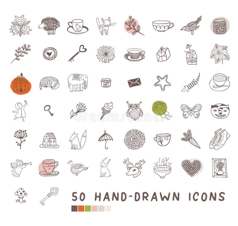 50 Hand Drawn Doodle Icons Set Stock Vector - Illustration of creative ...