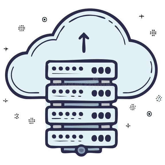 Hand Drawn Doodle Illustration of a Server Rack Uploading Data To a Cloud for Storage or Hosting ...