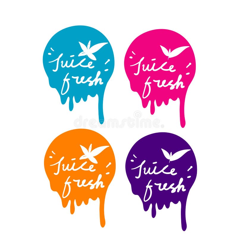 Hand Drawn Doodle Juice Fresh Label Fruit Icon Colorful Vector Stock ...