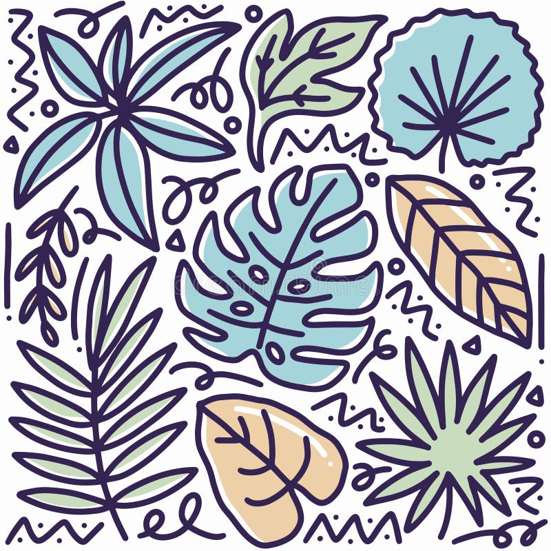 Doodle ink leaf pattern stock illustration. Illustration of shape ...