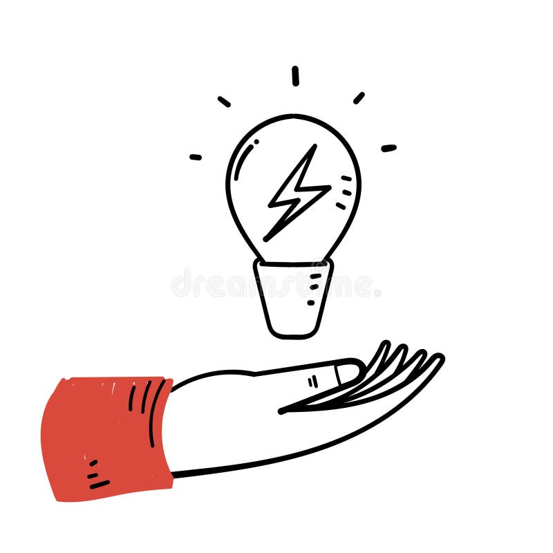 Hand Drawn Doodle Light Bulb with Electricity Symbol Stock Vector ...