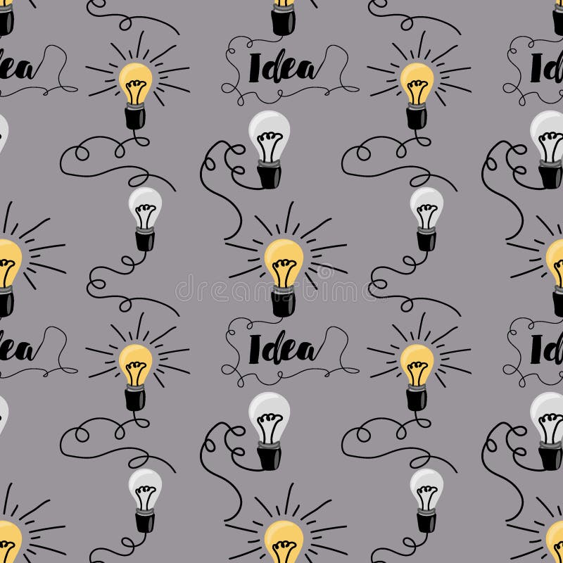 Hand-drawn Doodle Light Bulb. Seamless Pattern Stock Vector ...