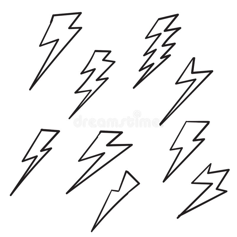 Hand Drawn Doodle Lightning Thunder Strike Illustration with Single ...