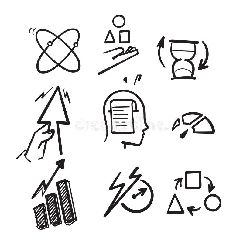 Hand Drawn Doodle Line Icons Related To Efficiency. Performance, Productive, Multitasking ...