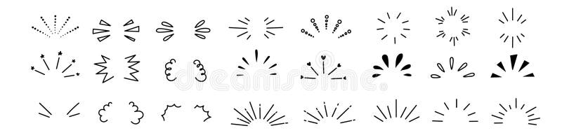 Hand-drawn Doodle Line Sparkles and Rays. Explosion Lines Confetti ...