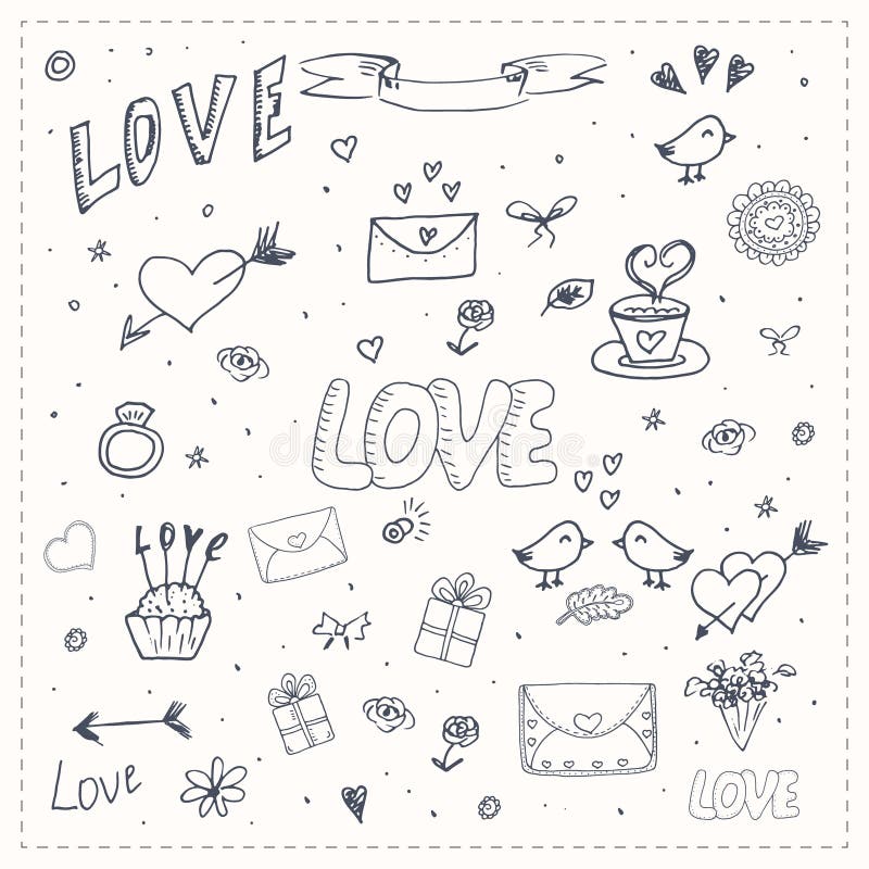 Hand Drawn Doodle Love and Feelings Collection Vector Illustration ...