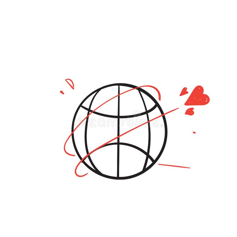 Hand Drawn Doodle Love Flying Around Globe Illustration Icon Isolated ...