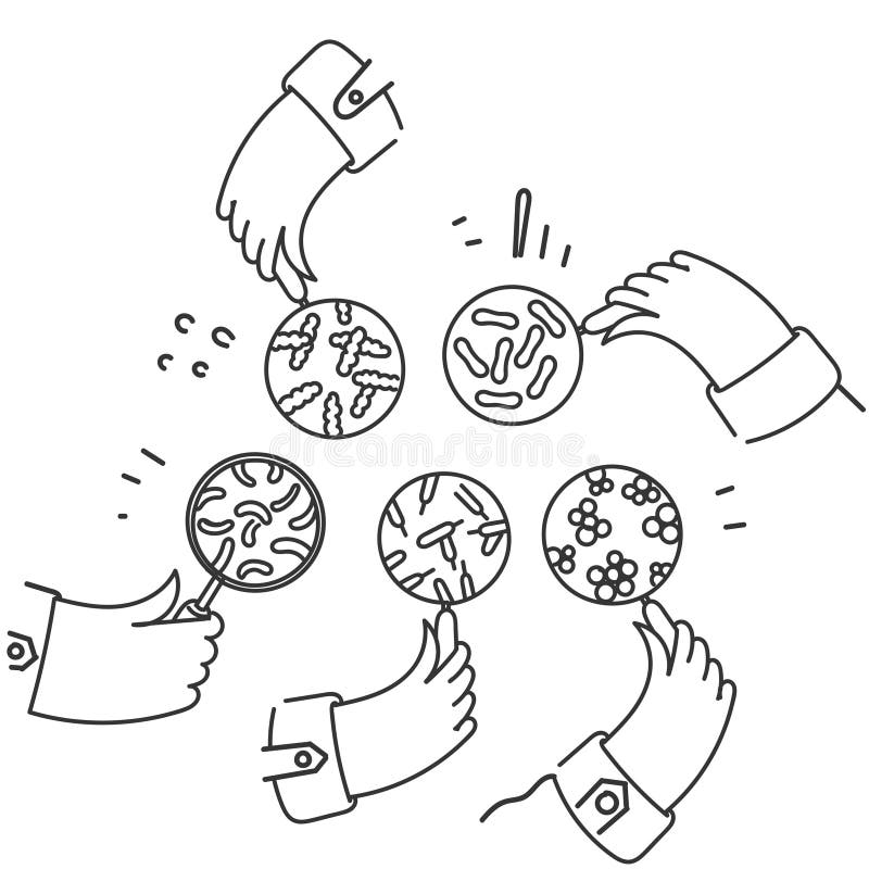 Hand Drawn Doodle Microbes Bacteria Probiotics Illustration Collection ...